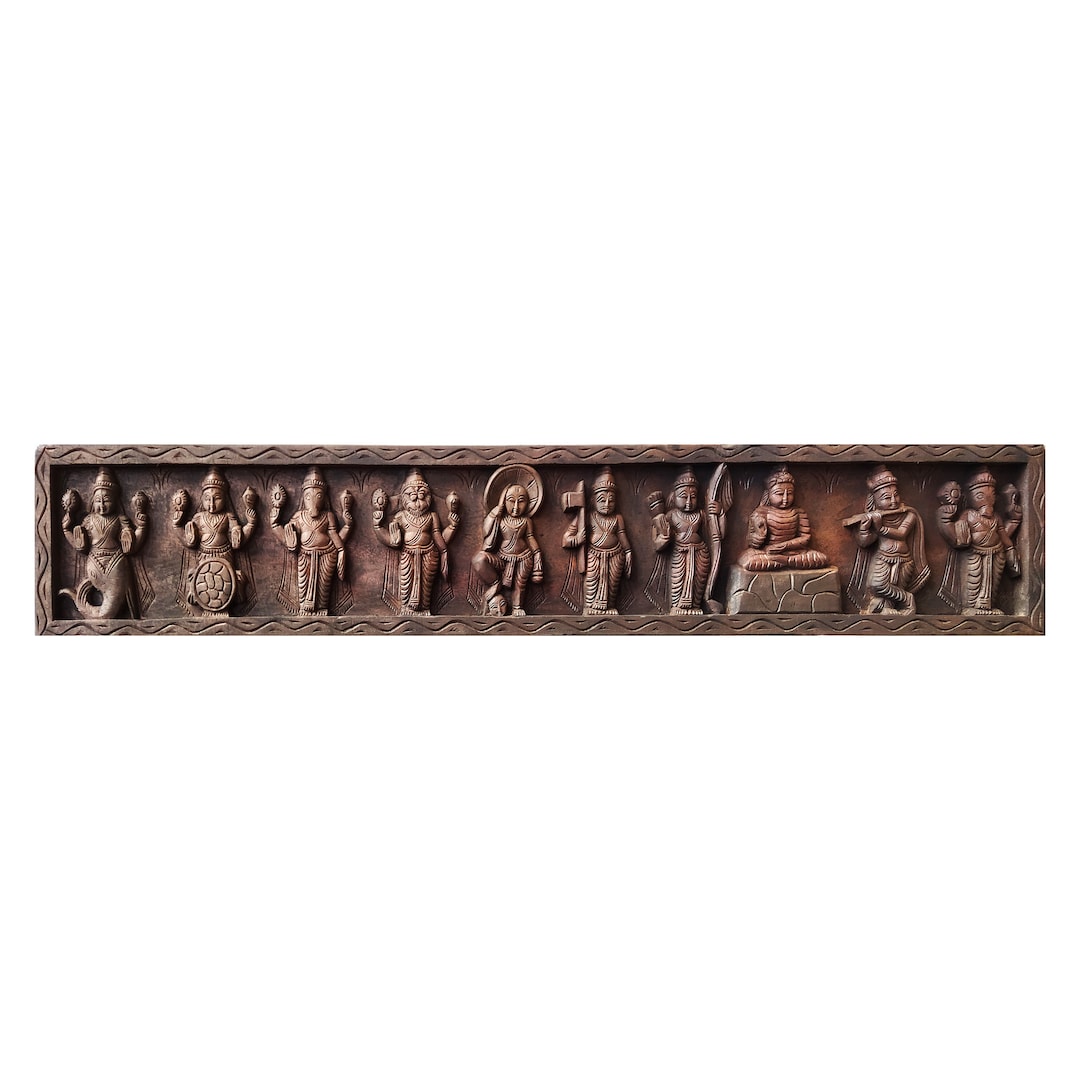 Handmade Dasavatharam Wood Carving: Lord Vishnu Avatars Wall Decor - Etsy