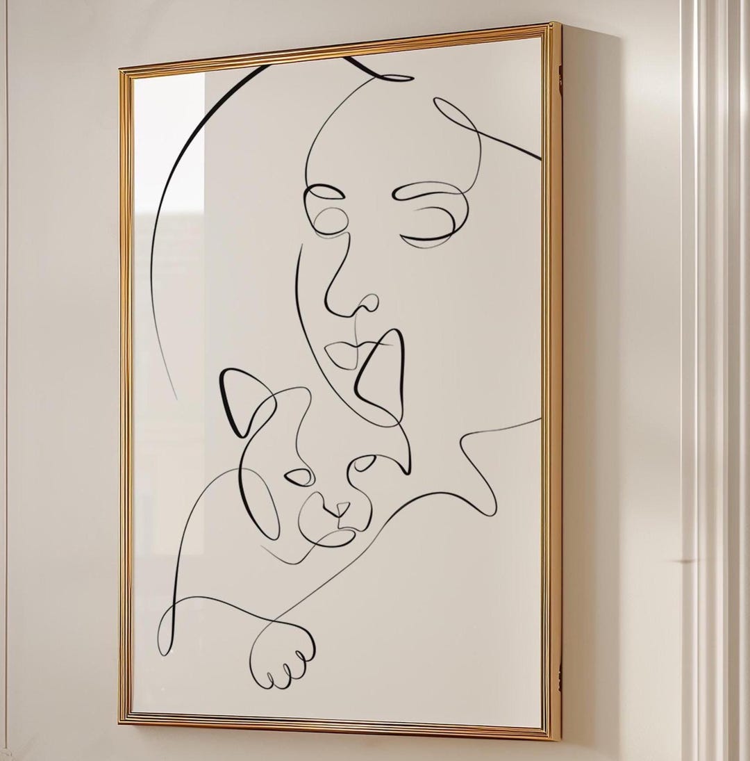 CAT LADY Print, Cat Line Art, Cat Poster, Woman Face Illustration, Cat ...