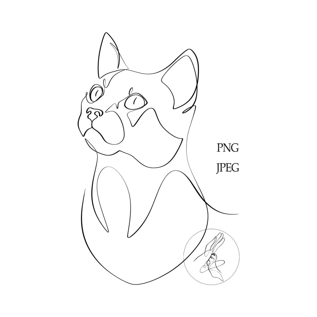 CAT Tattoo Line Drawing, Custom Cat Line Art Design, Cat Sketch From ...