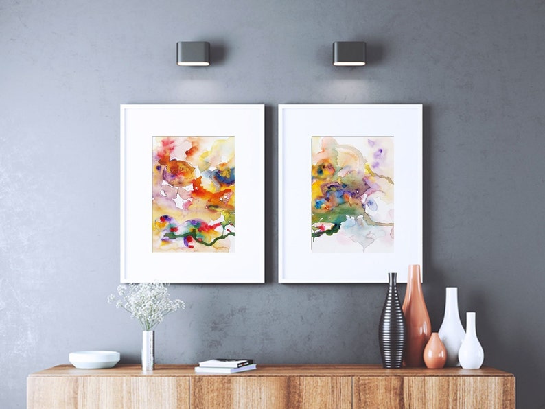 Color Mix Abstract Watercolor Painting Set of 2 Prints | Etsy