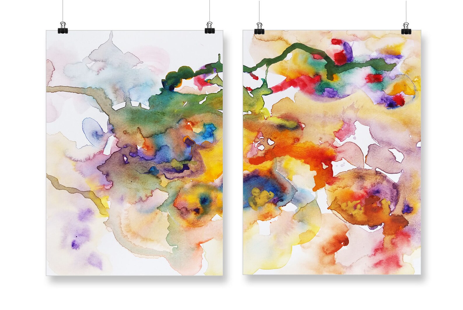 Color Mix, Abstract Watercolor Painting, Set of 2 Prints, Digital ...