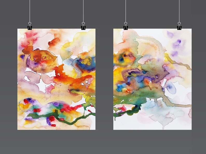 Color Mix Abstract Watercolor Painting Set of 2 Prints | Etsy
