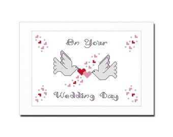 Happy Wedding Day Card Digital PDF Cross Stitch Pattern in Blue and ...