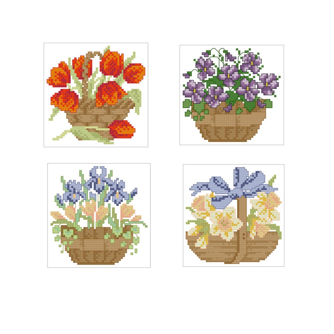 Cross Stitch Pattern, Floral Baskets Collection X 4, PDF, Instant ...