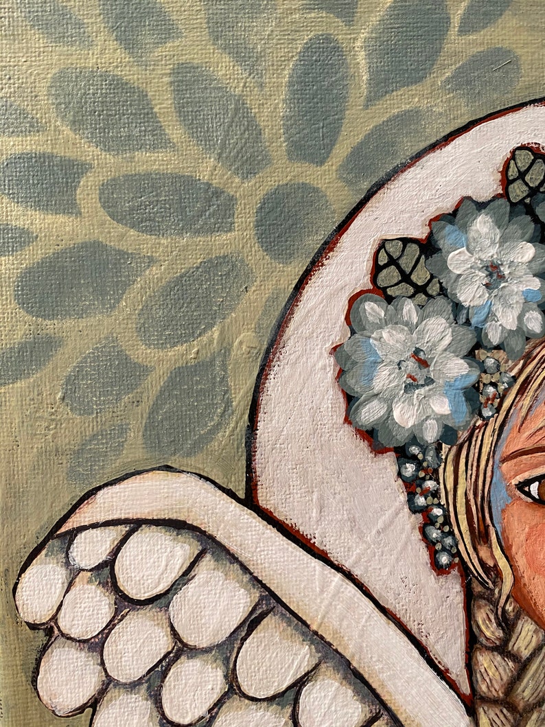 Felicity original angel with black and white cat acrylic | Etsy