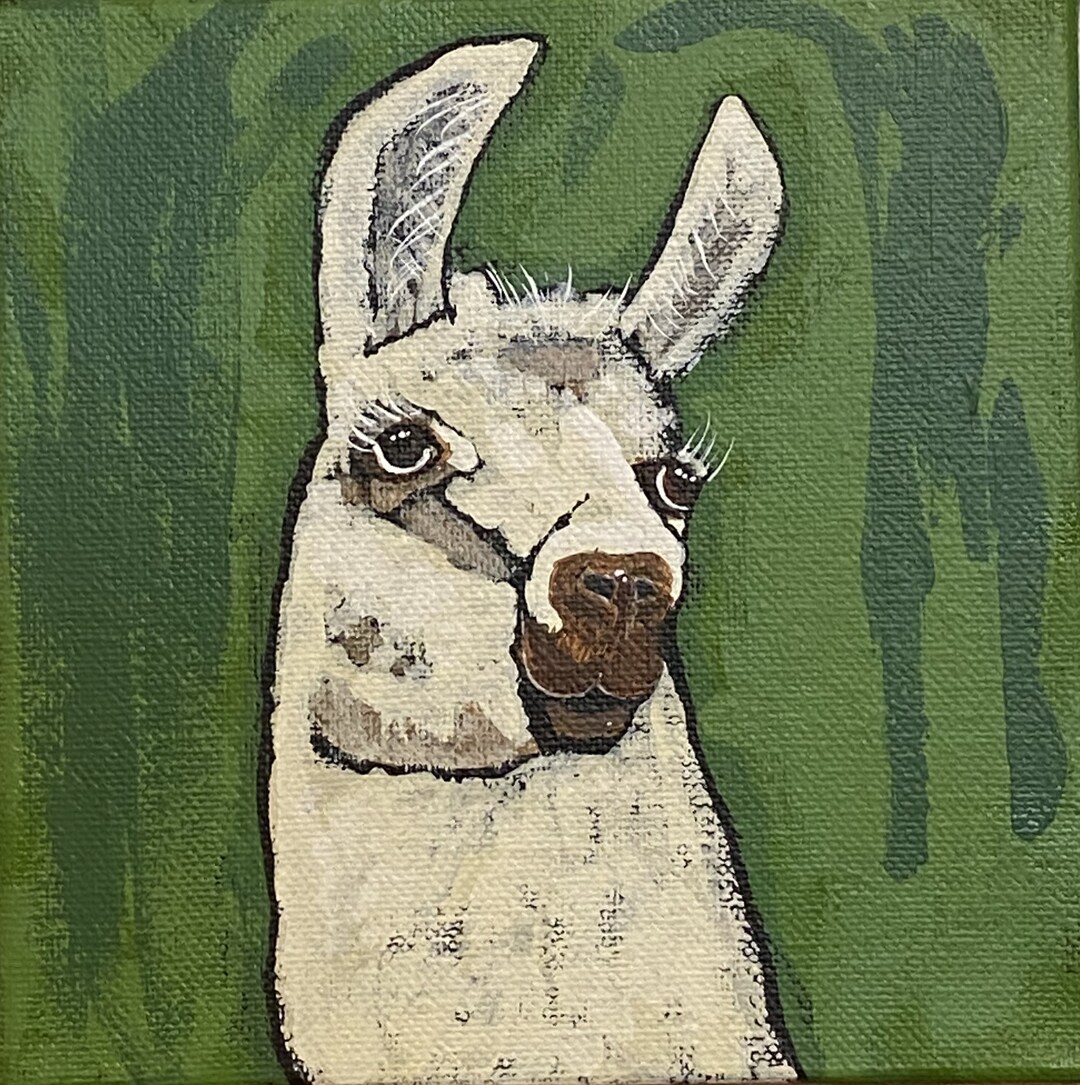 Lady Llama on Green Field; Small 6x6 Deep Canvas; Llama Love; Animal ...