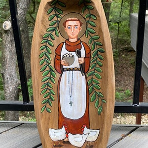 St Pascual, Kitchen Saint With Chickens Painted on Old Dough Bowl ...