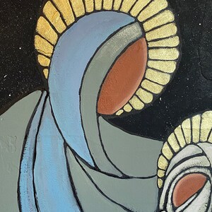 Abstract Nativity; Holy Family; Night Sky; Gold Halos; Neutral Colors ...