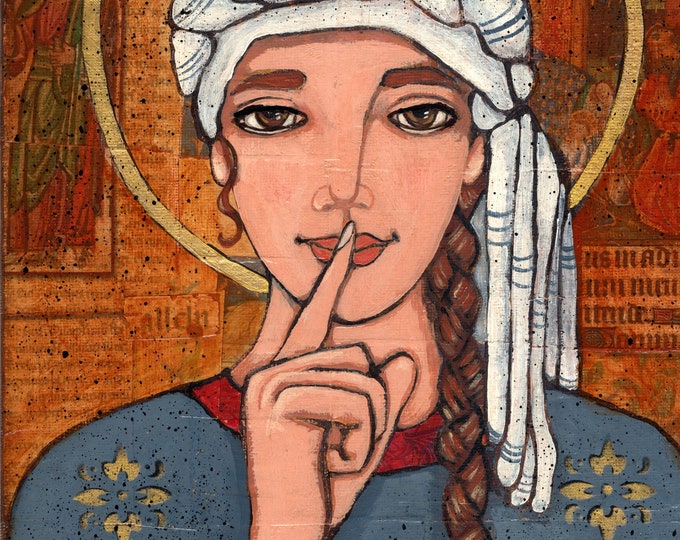 Our Lady of Silence; Acrylic Painting on Collage of Vintage Artwork ...