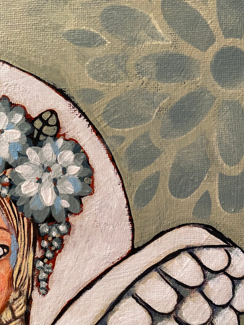 Felicity original angel with black and white cat acrylic | Etsy