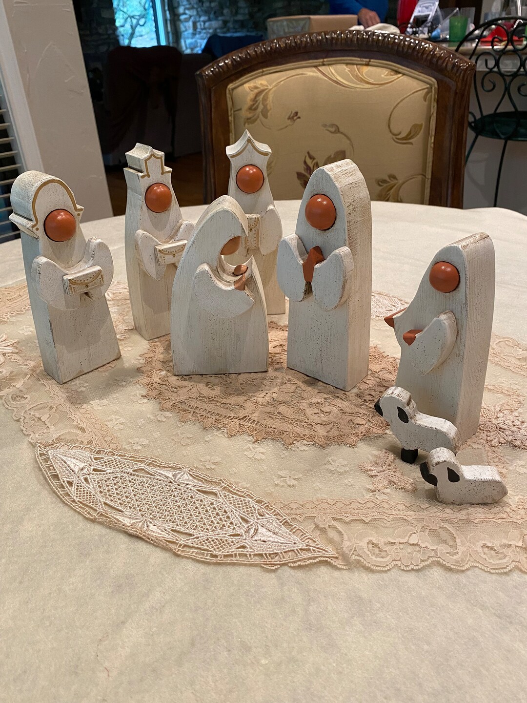 Wooden Rustic Nativity; Abstract 8 Pc Antiqued White Distressed; Solid ...