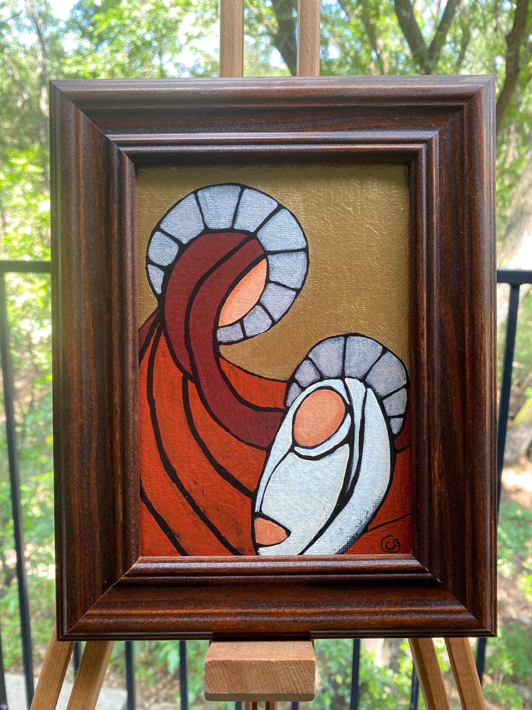 Vintage Framed Nativity Painting: Abstract Catholic Art, 5x7 - Etsy