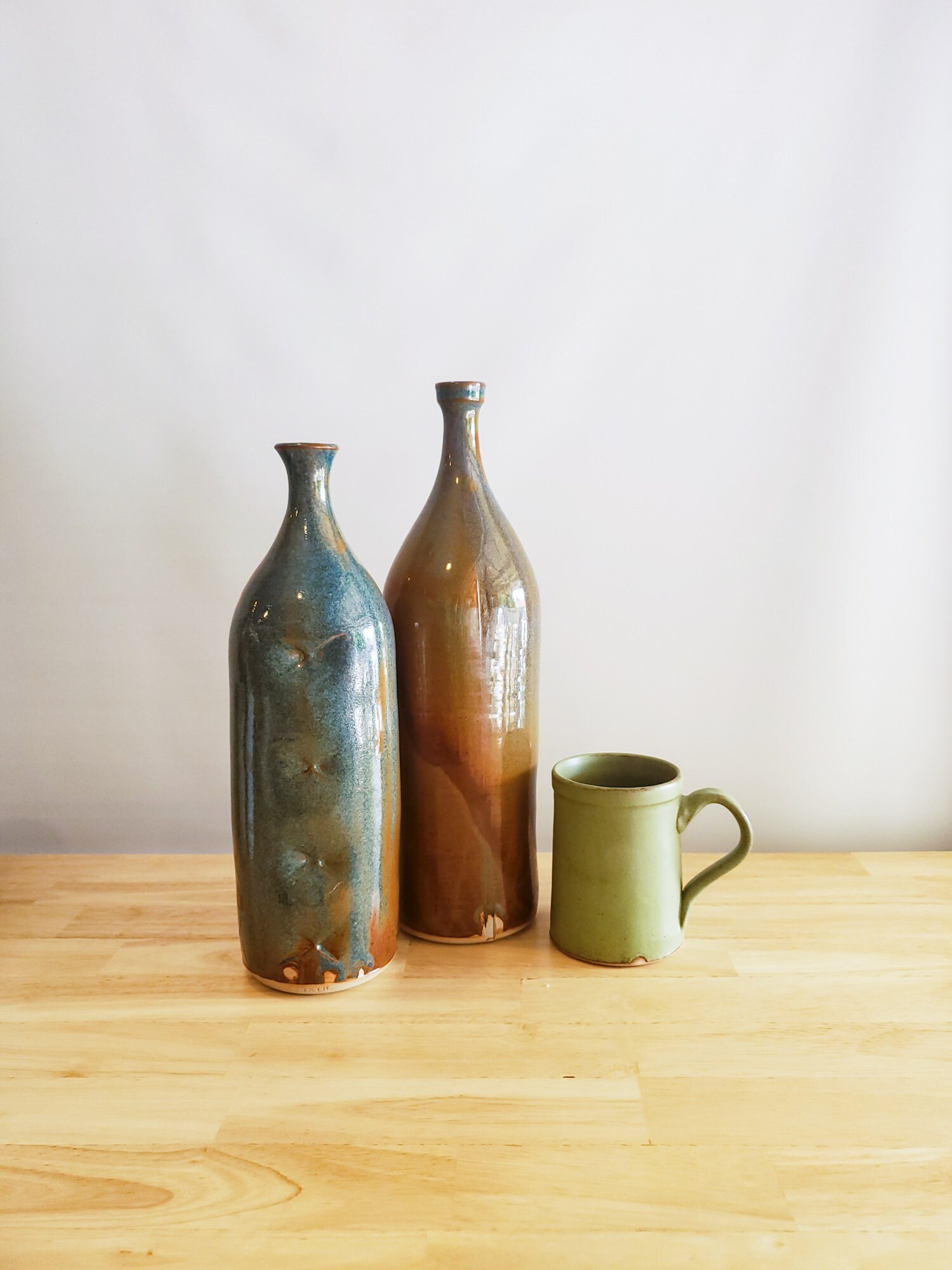 Vases Home Décor Home & Living rusty green handmade ceramic bottle etna ...