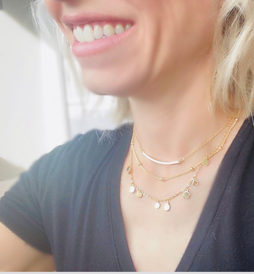 Elegant Stack of Three 18k Gold Necklaces - Etsy