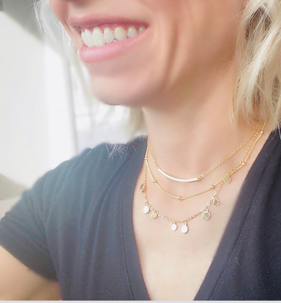 Elegant Stack of three 18k Gold Necklaces | Etsy