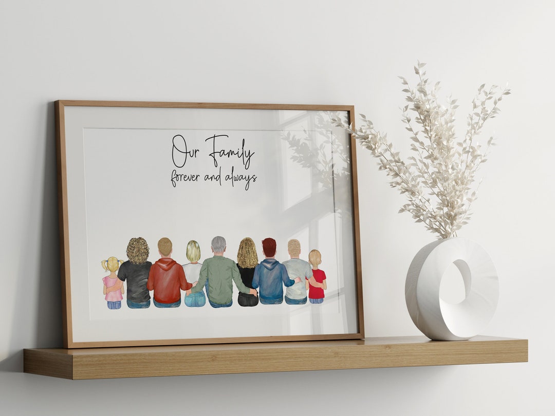 Personalised Family Print, Unique Family Portrait With Pet, Family ...