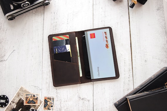 Leather Checkbook Coverleather Checkbook Walletslim | Etsy