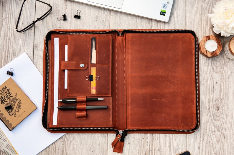 Leather Portfolio A4,custom Portfolio With Zipper,business Portfolio ...