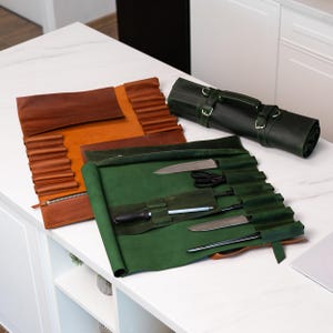 Large Knife Roll, Leather Knife Roll, Custom Knife Roll, Brown Knife ...