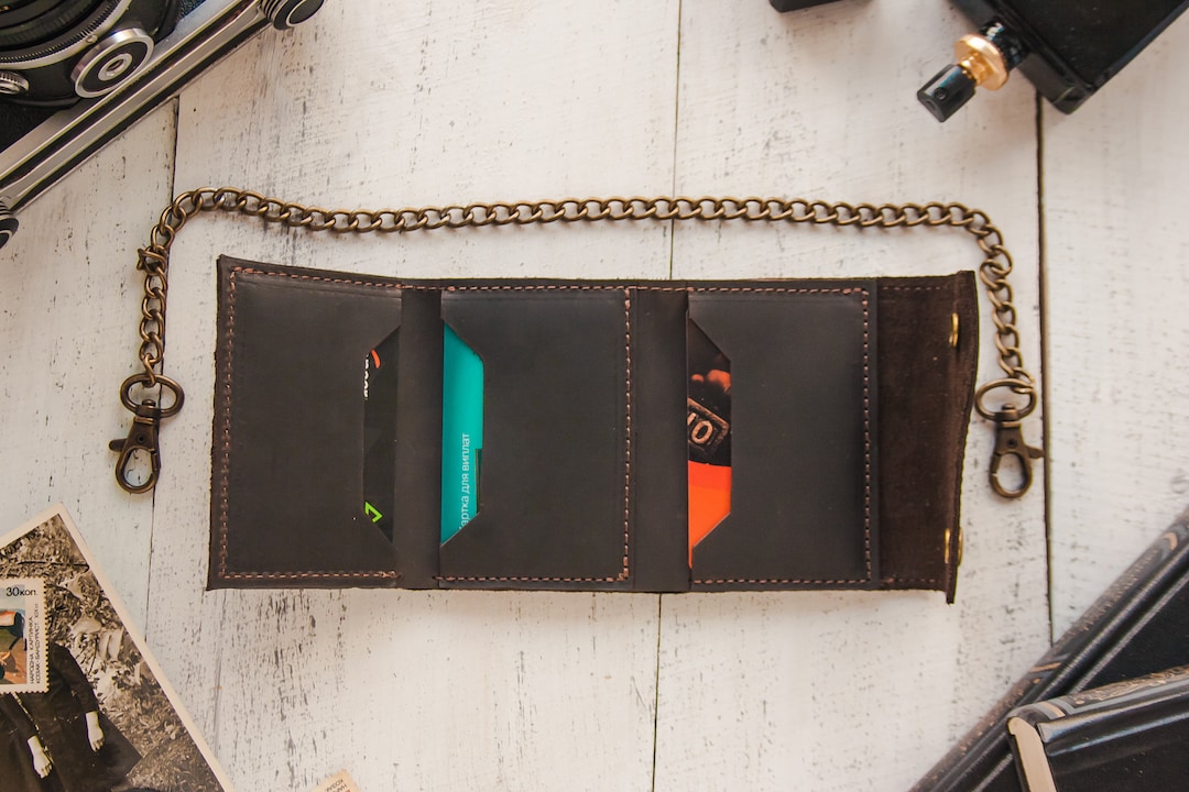 Mens Wallet With Chain, Mens Chain Wallet, Biker Wallet Leather, Black ...