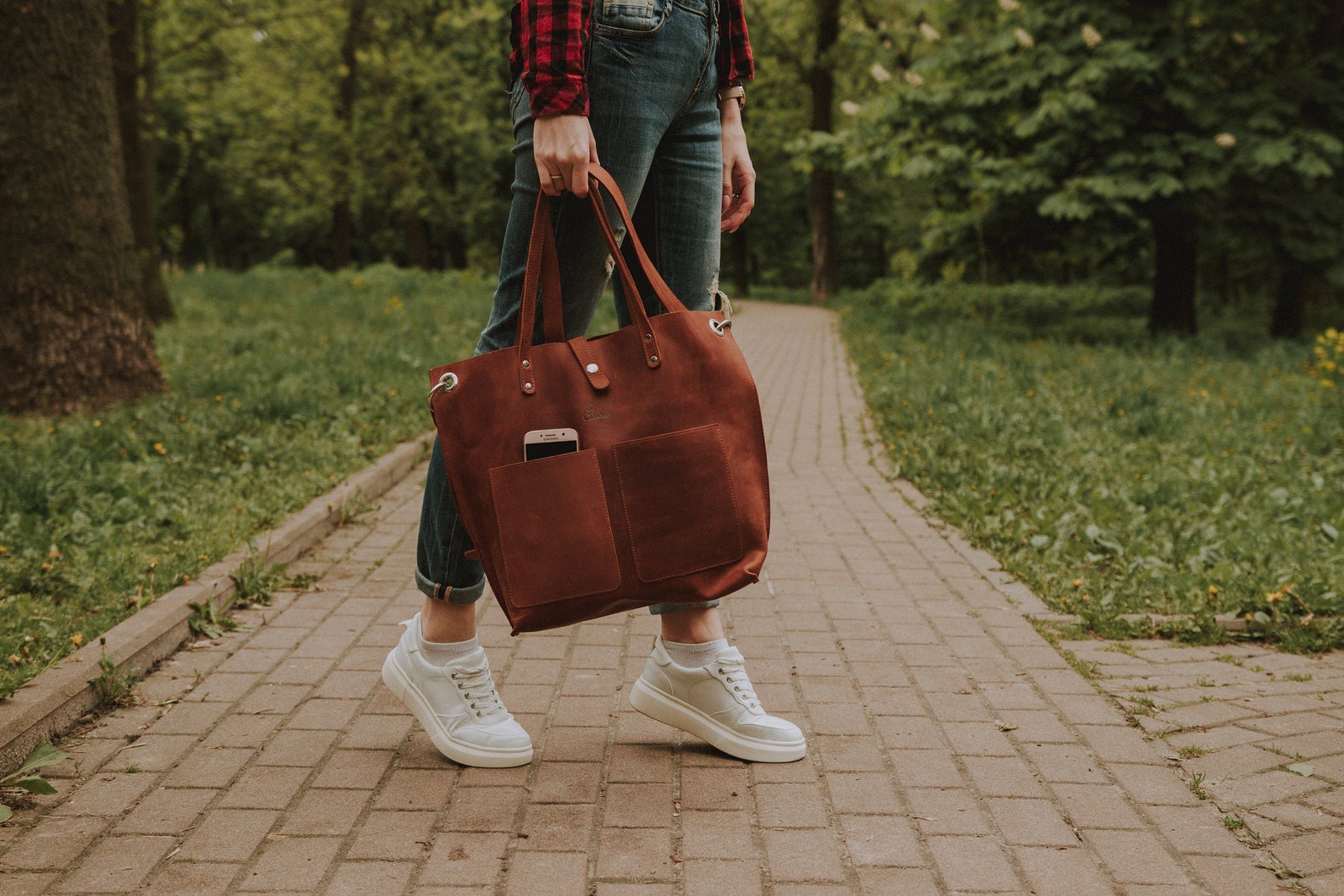 Tote Bag Personalized Tote Bag With Pockets Leather Satchel - Etsy