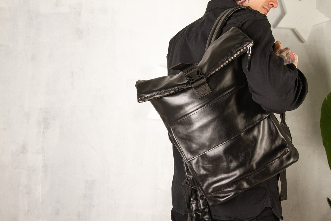 Leather Backpack Men Black, Large Backpack for Men, Black Backpack for ...