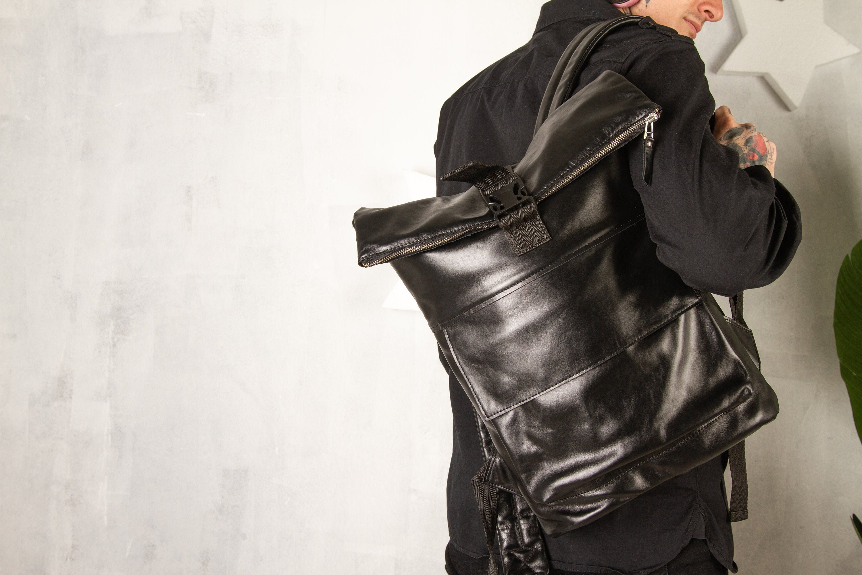 Black Leather Backpackmen Leather Rucksackbackpack Men | Etsy