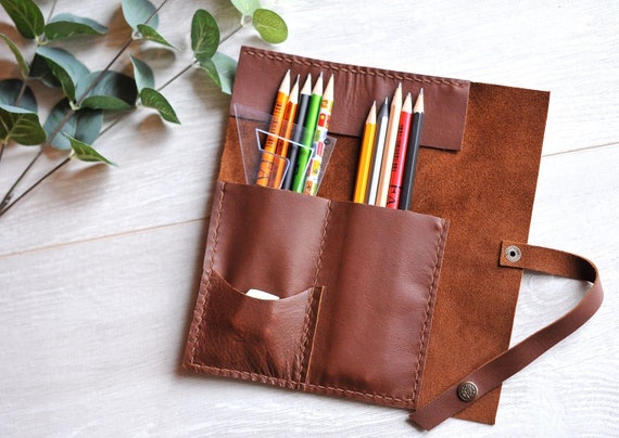 Personalized pencil caseLeather pencil caseArtist pencil | Etsy