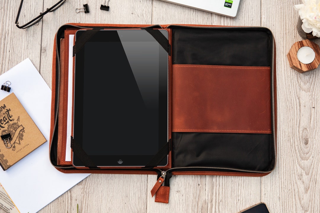 Leather Padfolio With Zipper, Zippered Padfolio, Personalized Padfolio ...