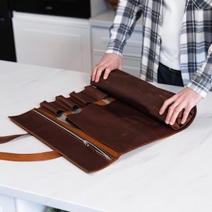 Large Knife Roll, Leather Knife Roll, Custom Knife Roll, Brown Knife ...