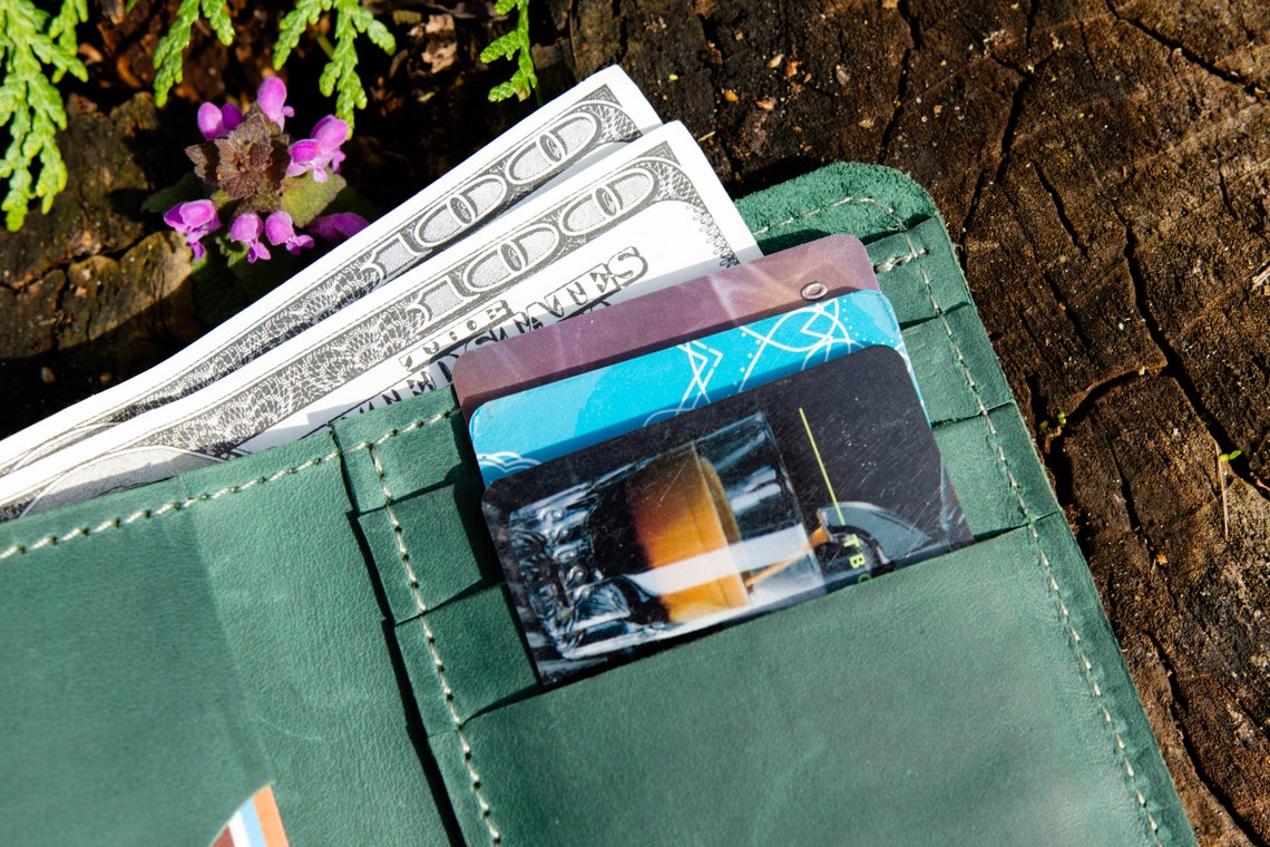 Leather Green Walletmens Wallet Leatherminimalist Wallet | Etsy