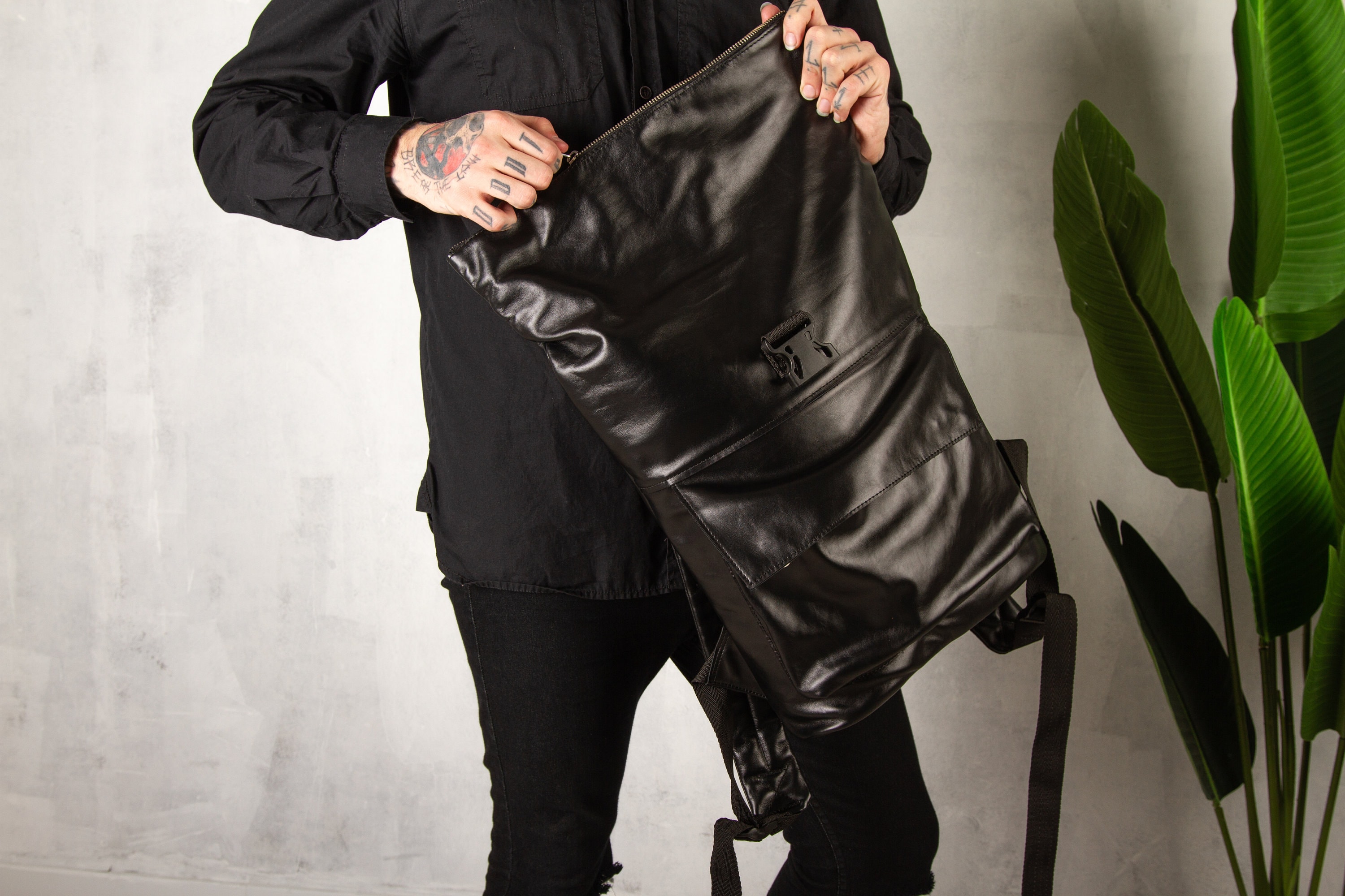 Black Leather Backpackmen Leather Rucksackbackpack Men - Etsy