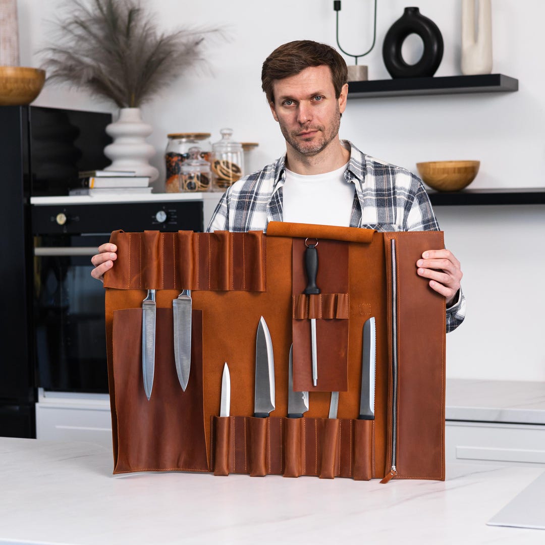 Chef Knife Bag, Chef Knife Roll, Leather Knife Roll, Leather Knife ...