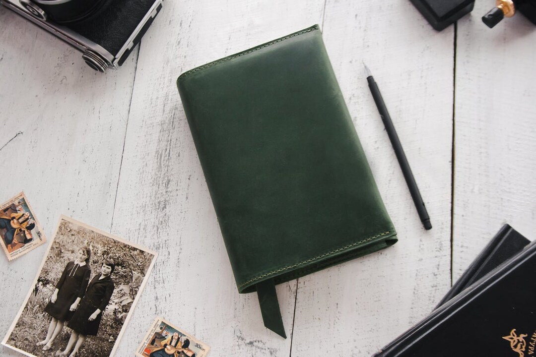 Green Leather Notebook, Green Leather Journal Cover, Leather Notebook ...