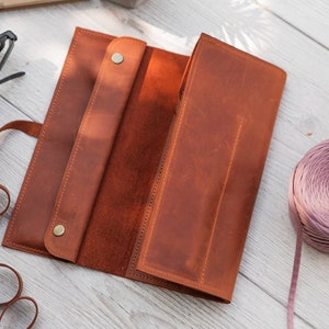 Leather Knitting Needle Case, Leather Crochet Hook Case, Knitting ...