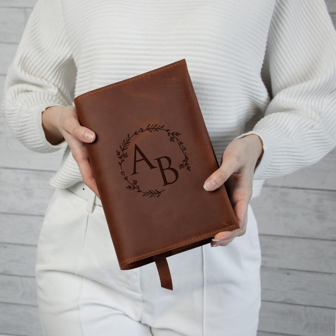 Engraved Leather Book Cover, Book Protector, A5 Book Cover, A4 Book Cover, Book Lover Gift, Book ...