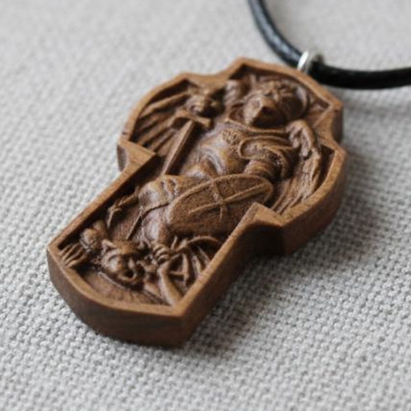 Archangel Wood Pendant - Etsy UK