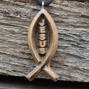 Wooden Ichthus Pendant, Christian Gift - Etsy