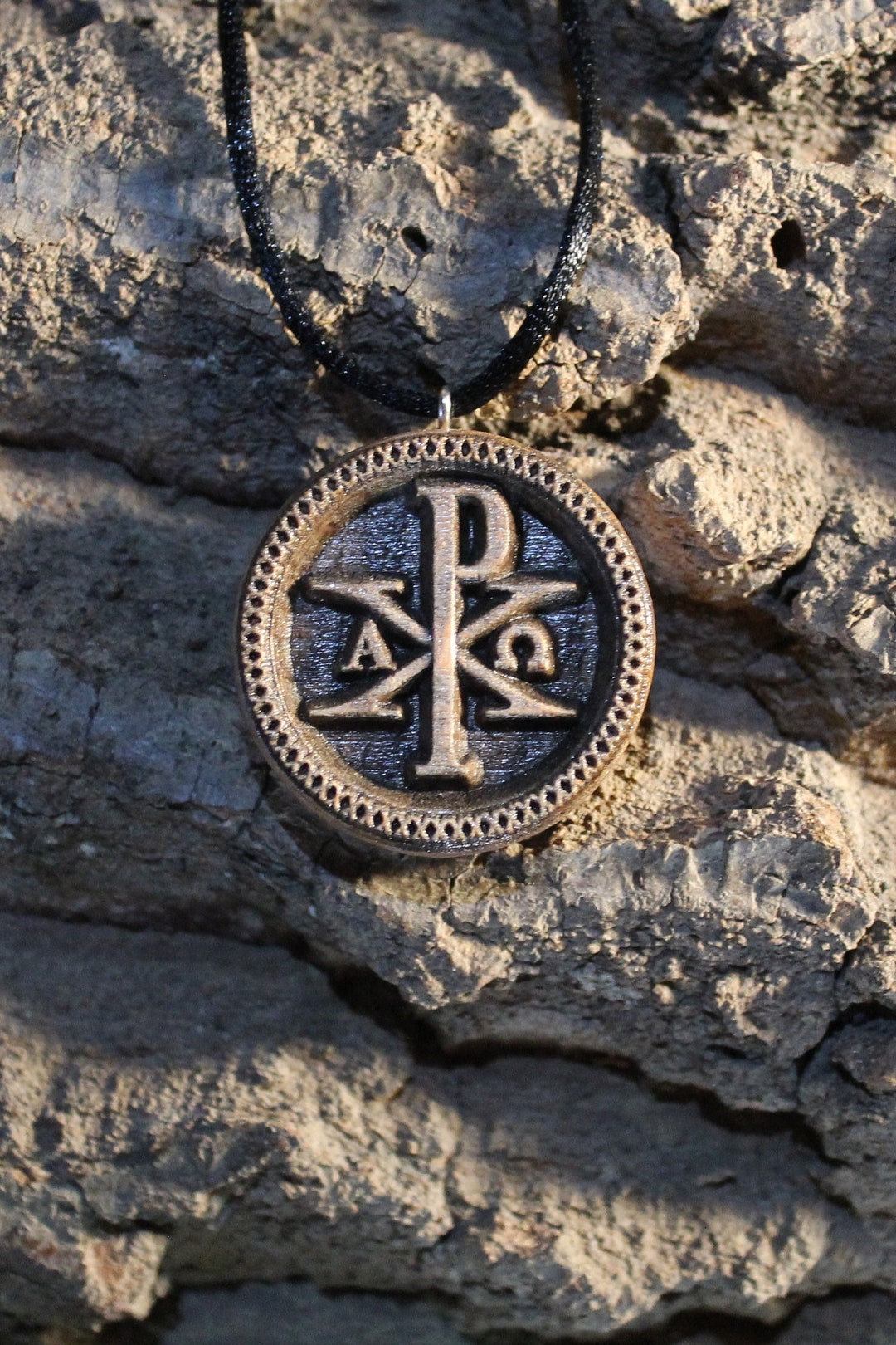 Chi Rho Necklace, Christian Wooden Pendant, Christogram Jewelry ...