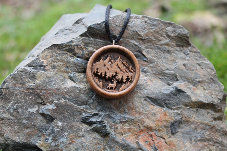 Wooden Mountain and Forest Necklace - Etsy