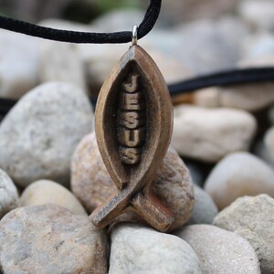 Natural Wood Ichthus Pendant, Christian Gift, Sustainable Faith Jewelry ...