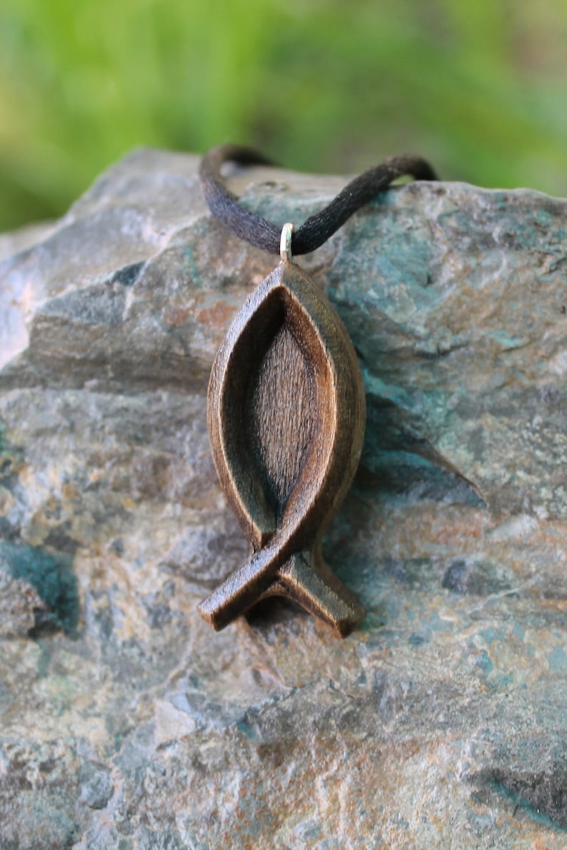 Christian Fish Necklace, Ichthus Pendant, Natural Beechwood - Etsy