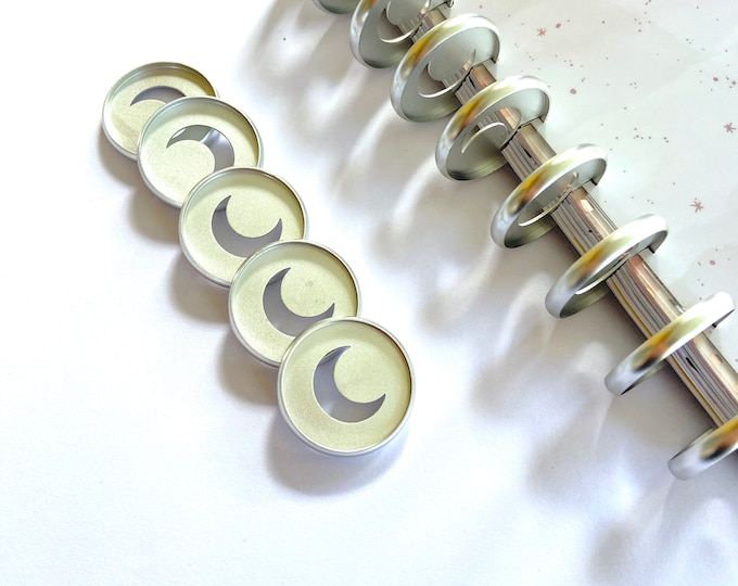 Silver Crescent Moon Planner Disc Disc Bound Planner Disc Bujo Planner ...