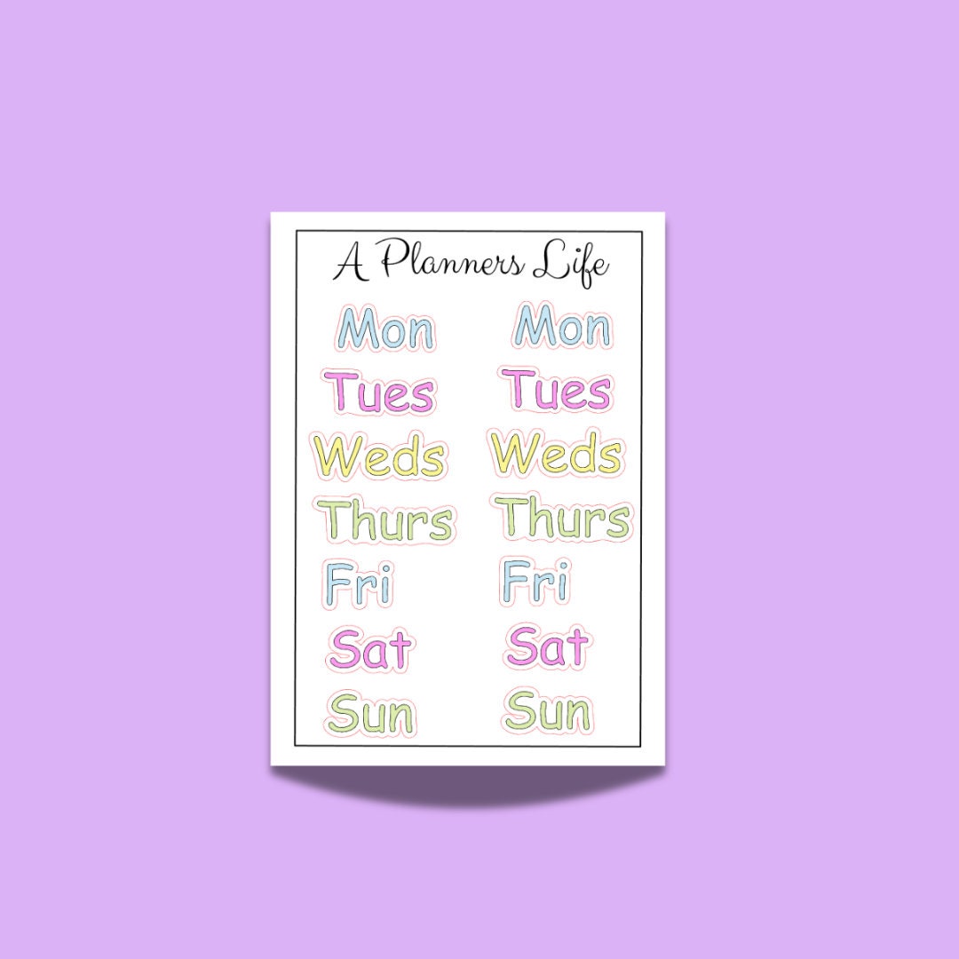 Colorful Days of the Week Stickers - Etsy