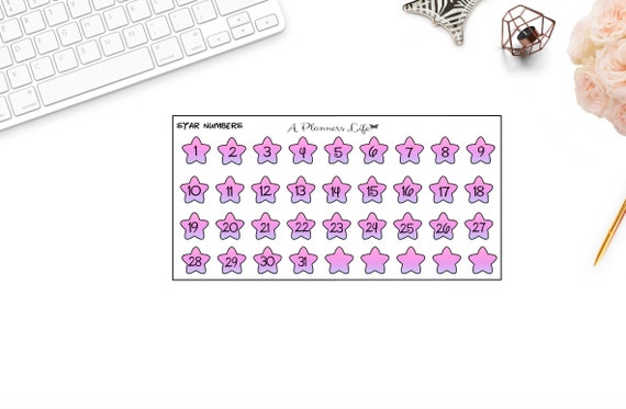 Pastel Star Date Sticker Numbers Planner Sticker Planner - Etsy