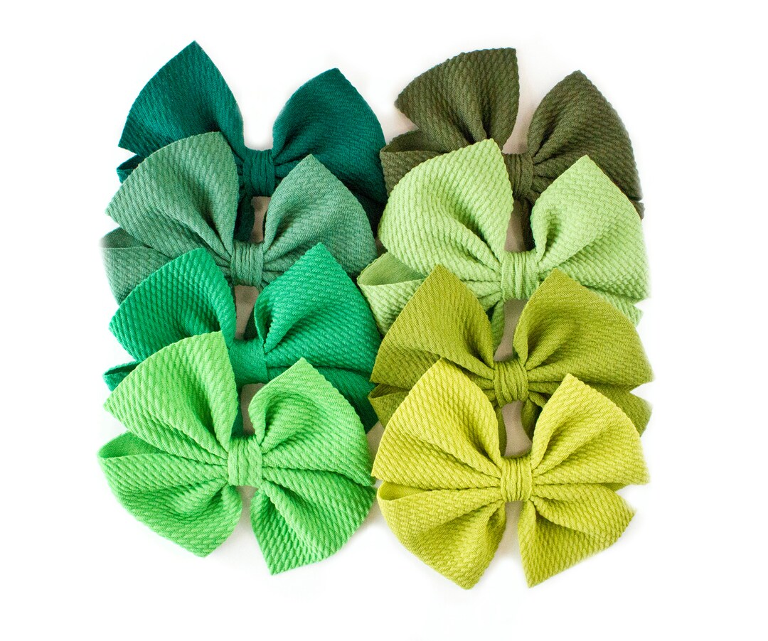 Solid Green Liverpool Bows Nylon Headbands and Clips Baby Girl Bows Big ...