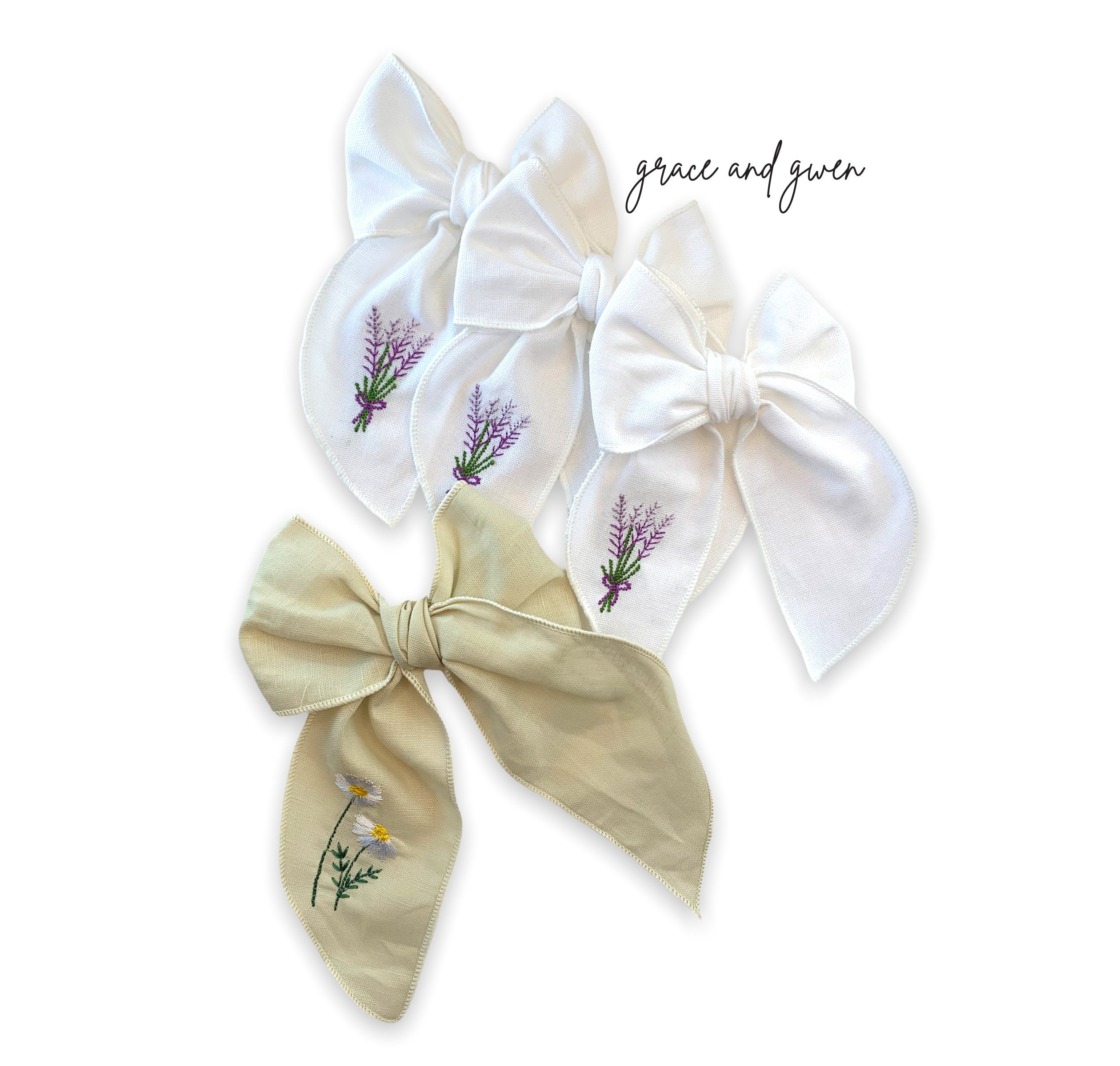 Embroidered Satin Hair Bows