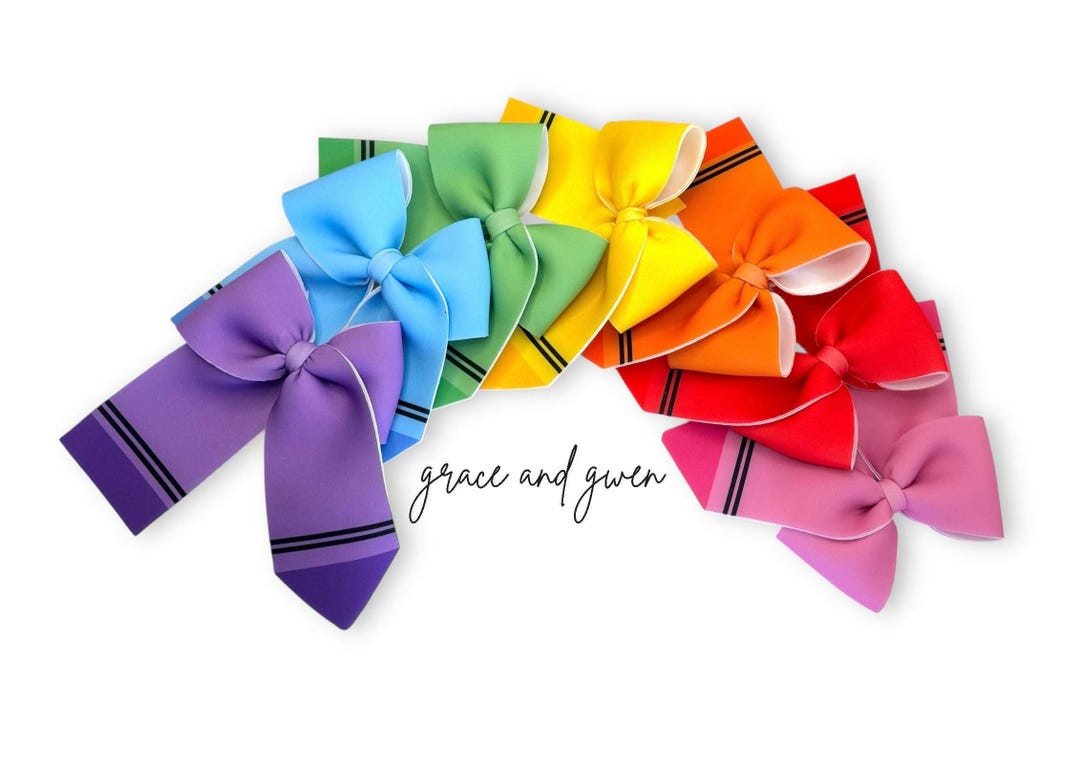 Personalized Crayon Back to School Gwen Bows | Rainbow Sailor Hair Bows ...