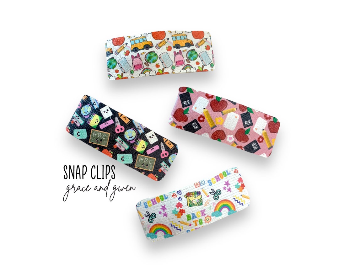 Faux Leather Back to School Clips | Hair Clips | Girl's Snap Clips ...