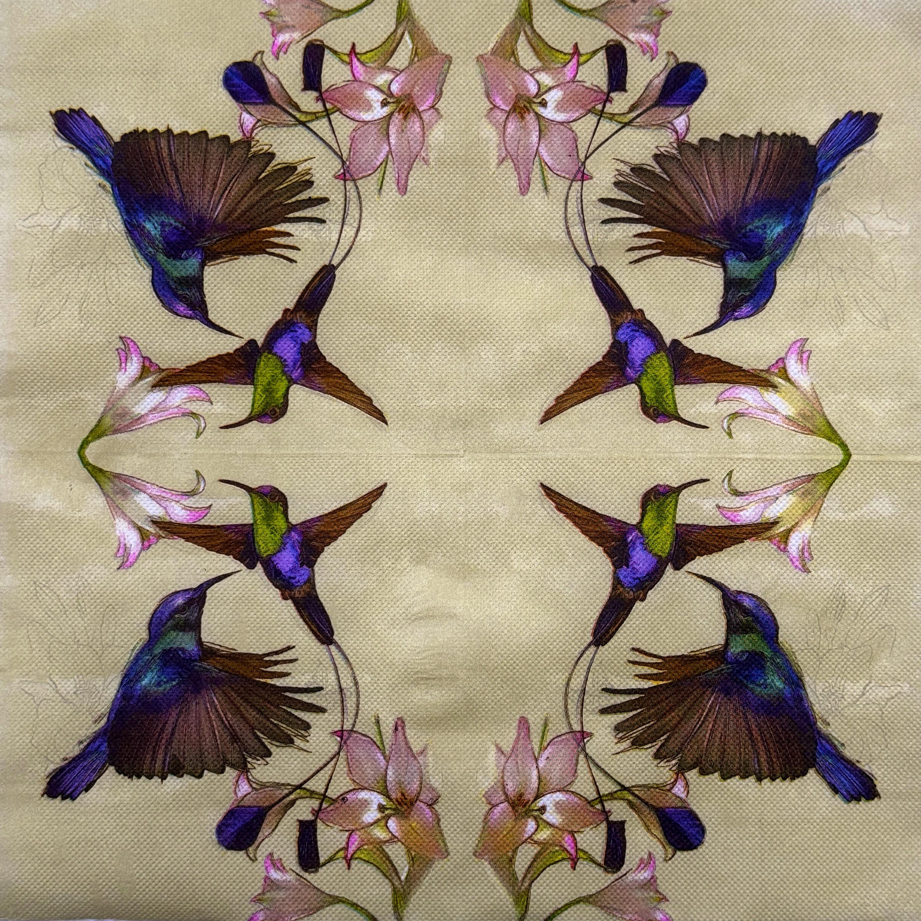 Exotic Hummingbirds & Pink Flowers Decoupage Napkin, 13'' 1PC Nature ...